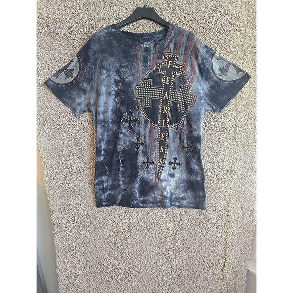 Shirts | Xzavier Fearless Angel Wings Cross Buckle Black Y2k Goth Made ...